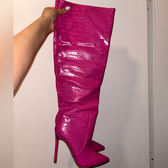 Shoes | New Pink Croc Thigh High Boots | Poshmark